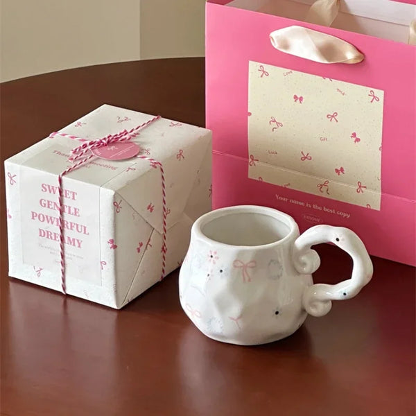 French Style Hand Drawn Butterfly Bow with Floral Patterns Ceramic Cup – Ikeehome