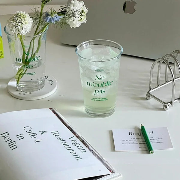 350ML Original Green Letter Cup Small Heat-resistant Glass Water Cup T – Ikeehome