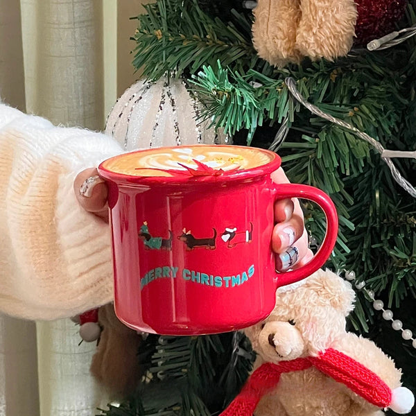 Original Christmas Sausage Dog Ceramic Mug Cute Cartoon Little Red Cup – Ikeehome