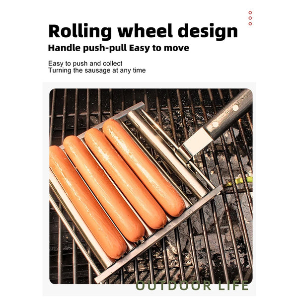 Hot Dog Roller Rack, Stainless Steel Outdoors BBQ Sausage Grill Pan Wi ...