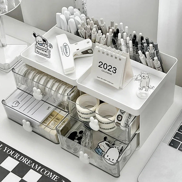 Desktop Storage Box Organizer Drawer Type Transparent Acrylic Desk Sta ...