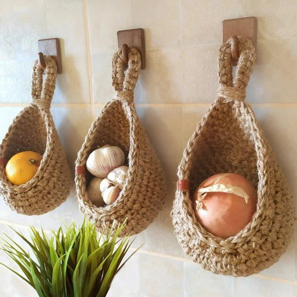 1PC Hand-woven Basket Wall Kitchen Hanging Net Pocket Cotton Rope Wate ...
