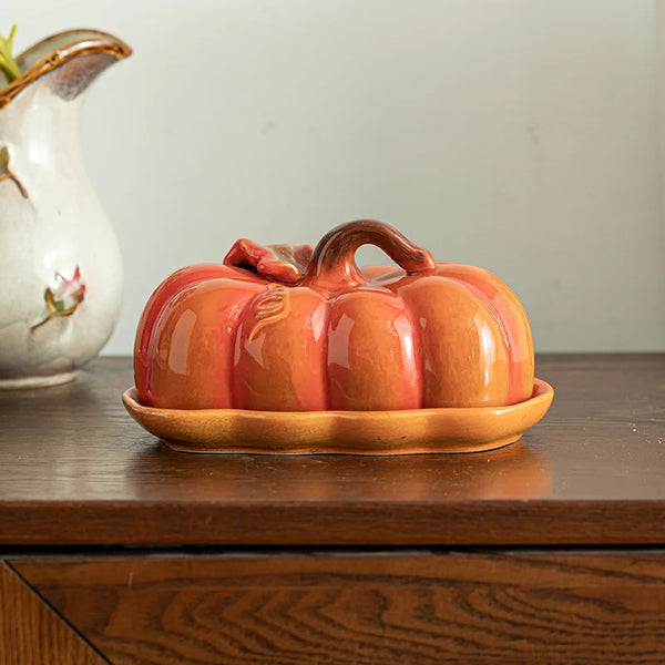 Cute and Novel Pumpkin with Lid Ceramic Dining Plate Snack Plate Kitch ...