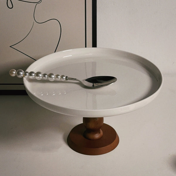 French Vintage Ceramic High Foot Plate Wooden High Foot Ceramic Plate ...