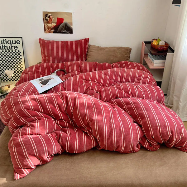 Stripe Style Quilt Cover Warm Bedding Bed Cover for Winter Soft Comfor ...