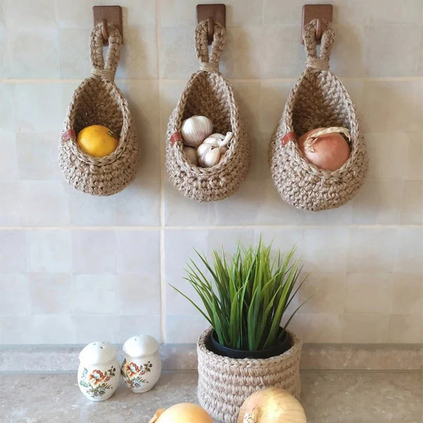 1PC Hand-woven Basket Wall Kitchen Hanging Net Pocket Cotton Rope Wate ...