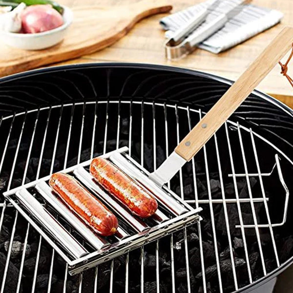 Hot Dog Roller Rack, Stainless Steel Outdoors BBQ Sausage Grill Pan Wi ...