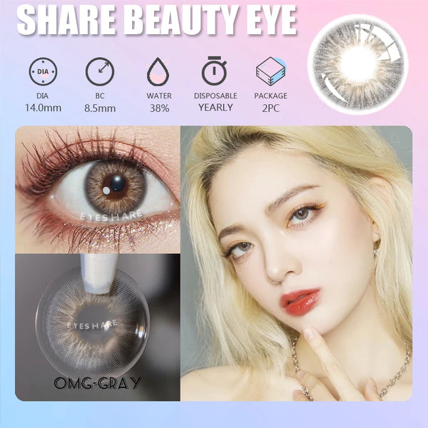 1 Pair Korean Colored Contacts Lenses with Myopia Brown Soft Naturally ...