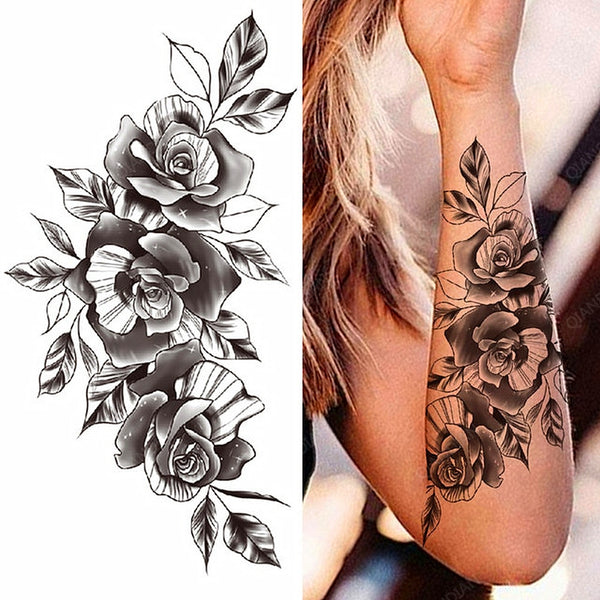 Big Rose Waterproof Temporary Tattoo Flower Butterfly Bird Hipster Fas ...
