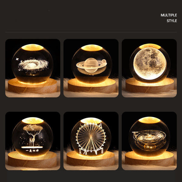USB Night Light LED Crystal Ball Table Lamp 3D Moon Planet Galaxy Deco ...
