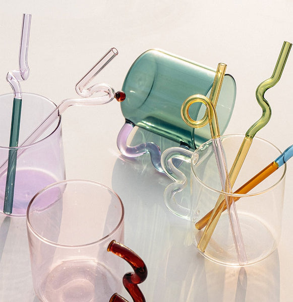 Colored Glass Cups Original Design Colorful Waved Ear Glass Mug Handma ...